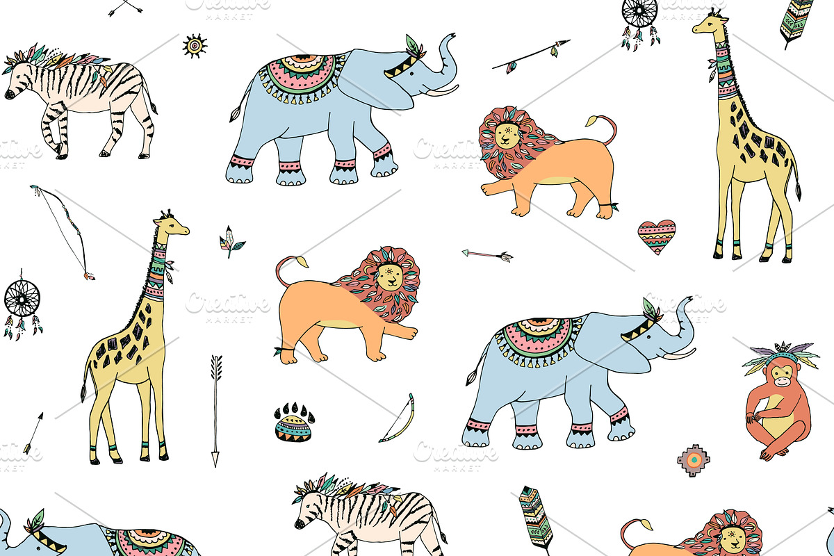 Tribal Animals, a Pattern Graphic by GooseFrol