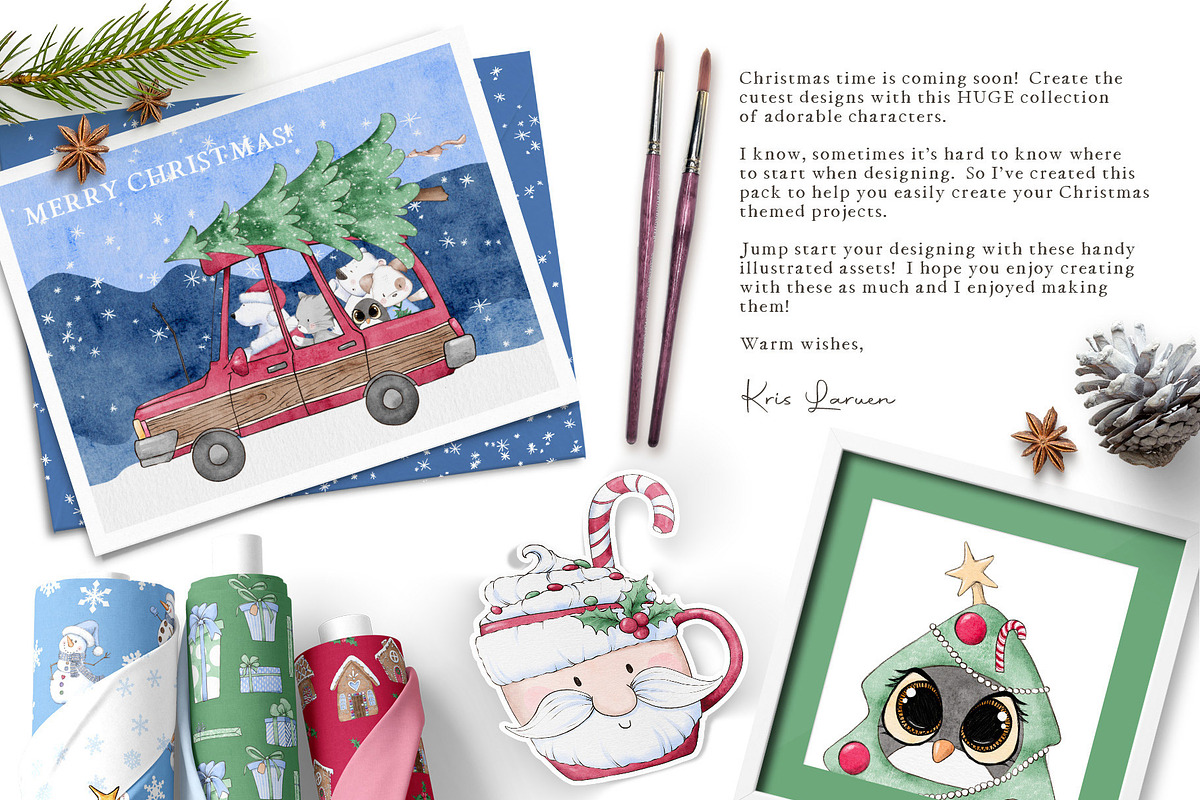Cute Christmas Characters, a Seasonal Illustration by Pretty Little Lines