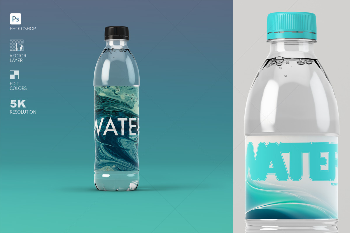 Modern Water Bottle Mockup, a Packaging Mockup by LESZ Design