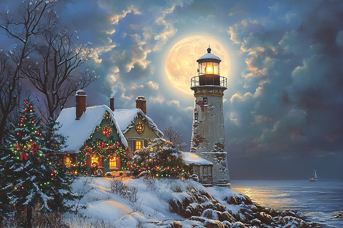 Christmas Night Lighthouse