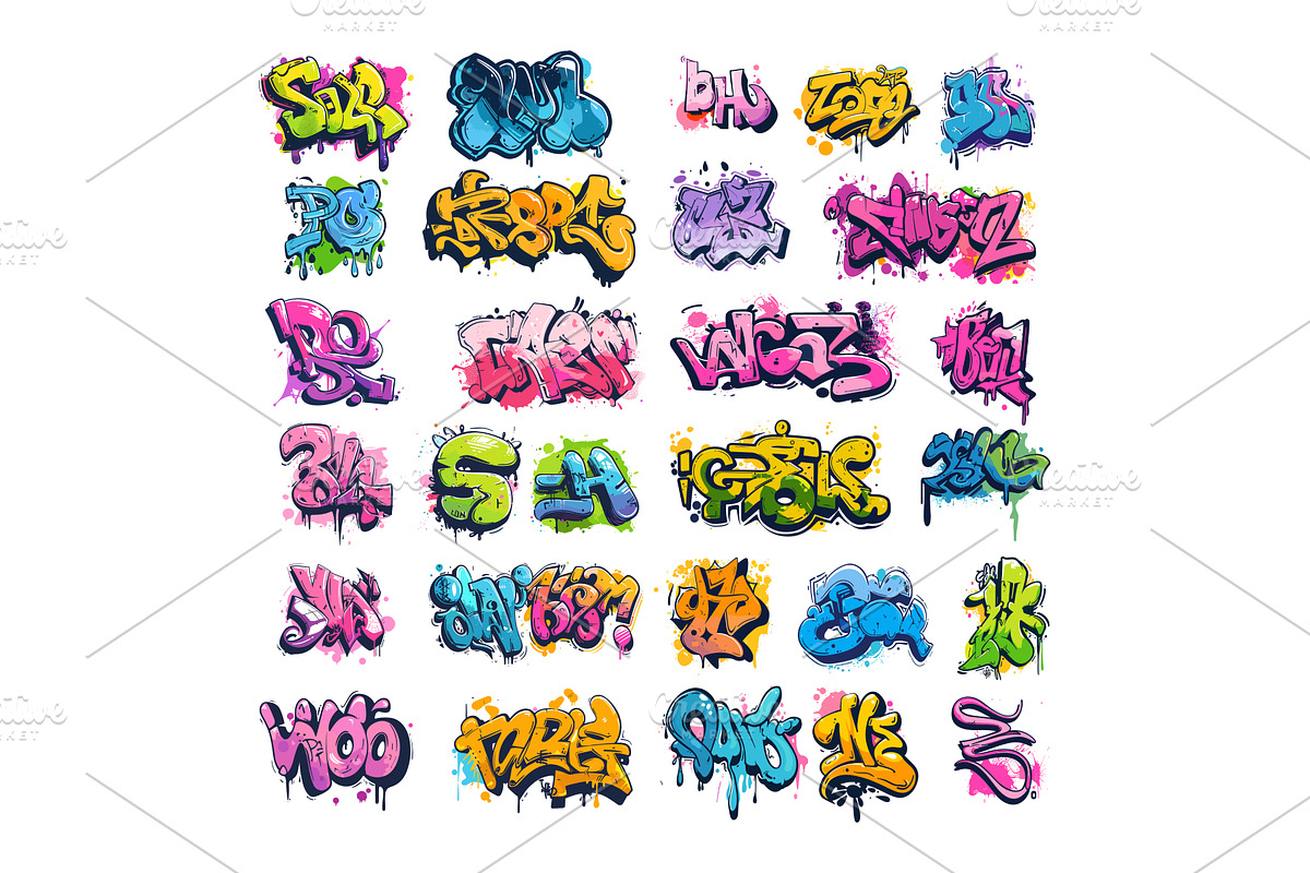Street graffiti cartoon vector set, an Illustration by Onyx