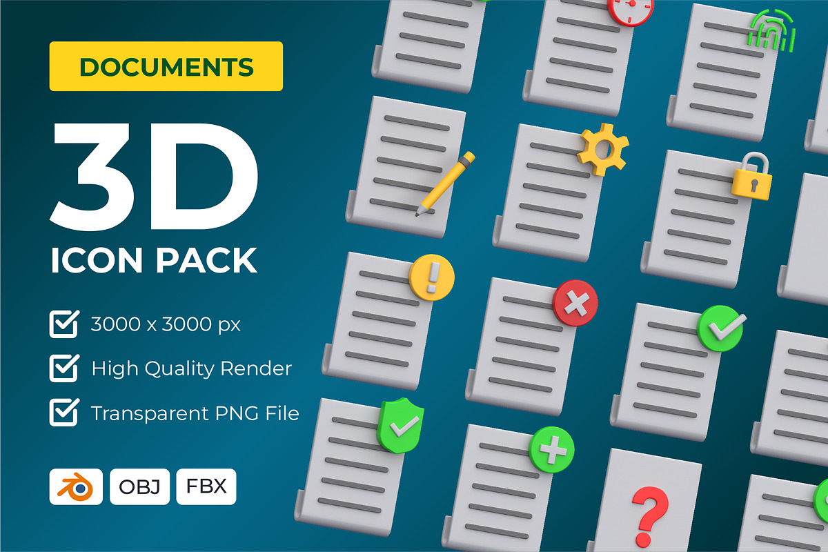 Document 3D Icon Pack, an Object 3D Model by Rishsketch