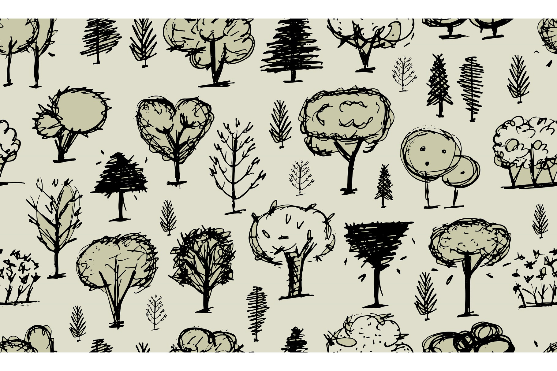 Seamless pattern with trees, sketch | Decorative Illustrations ...