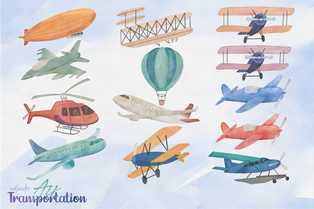 Watercolor Airplane Clipart, a Transportation Illustration by ...