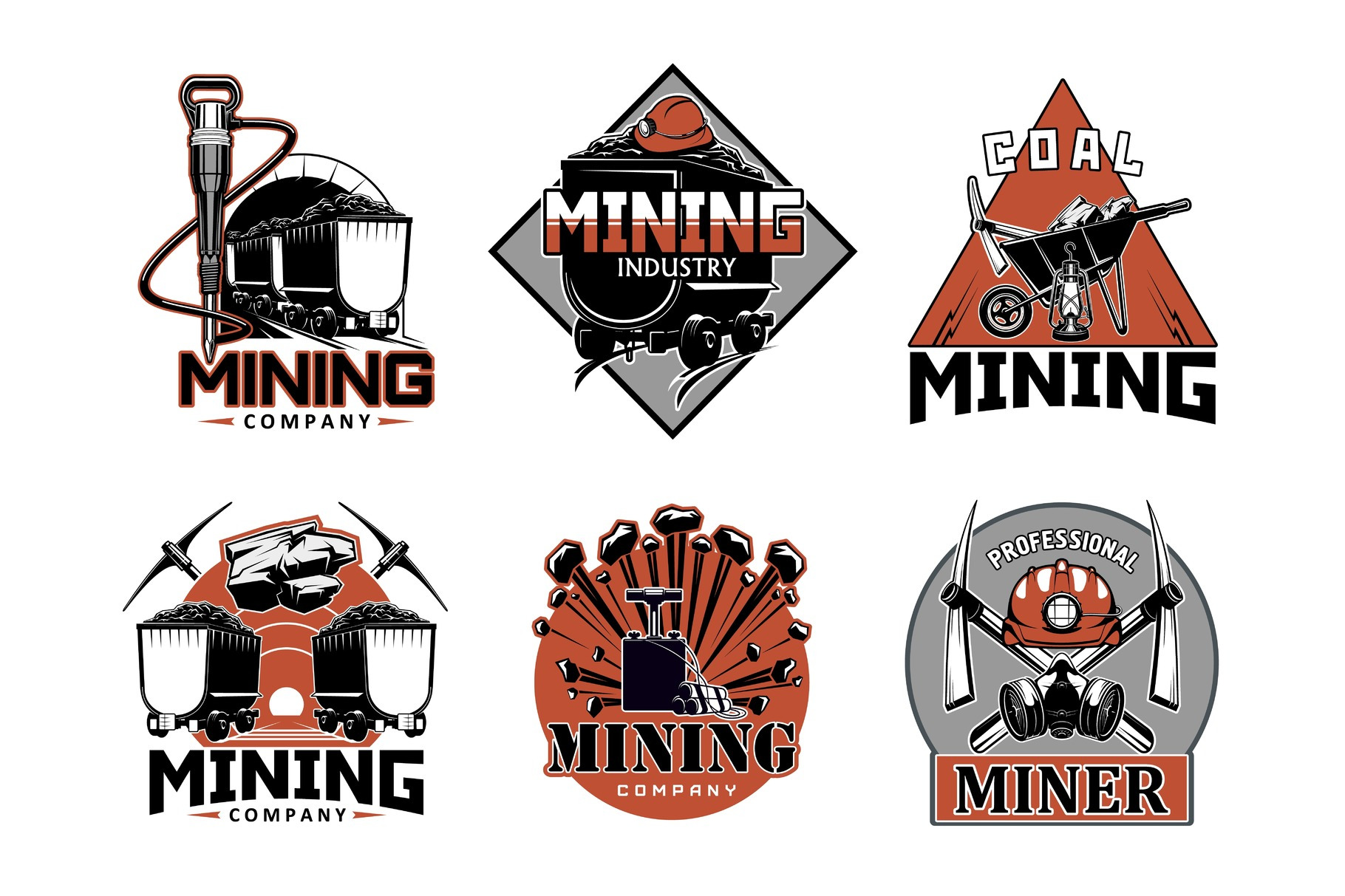 Mining industry, equipment icons, a Technology Illustration by Vector ...