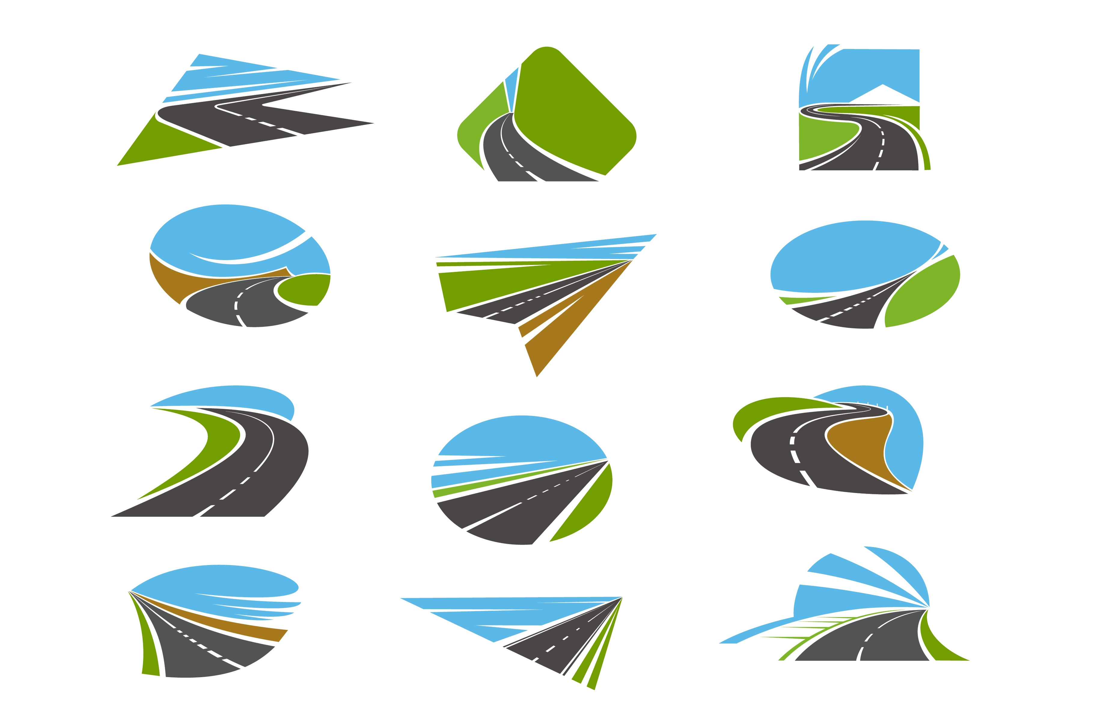 Road icons, highway and pathway, a Transportation Illustration by ...