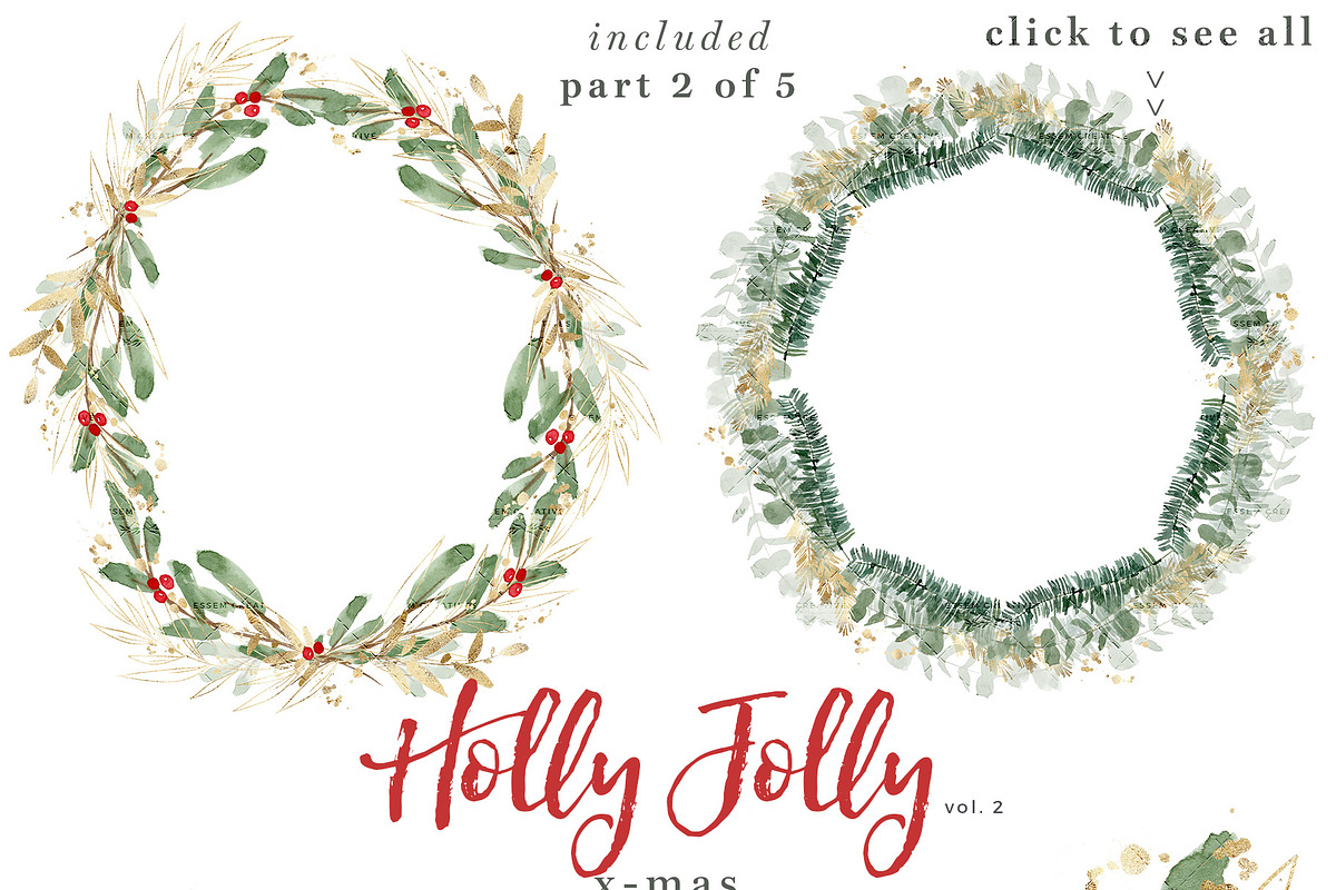 Watercolor Christmas Clipart Holly, an Illustration by Essem Creatives