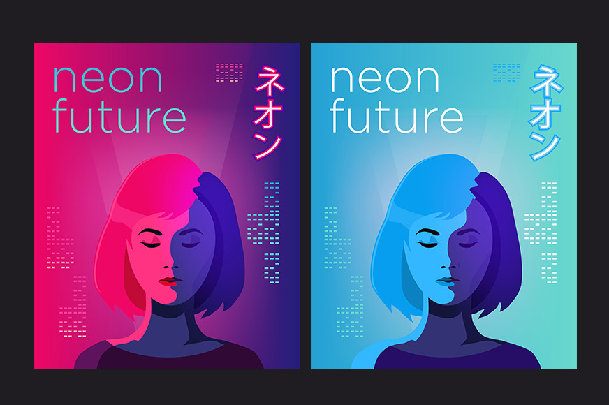 Neon futuristic posters, an Illustration by Di Bronzino | Creative Market