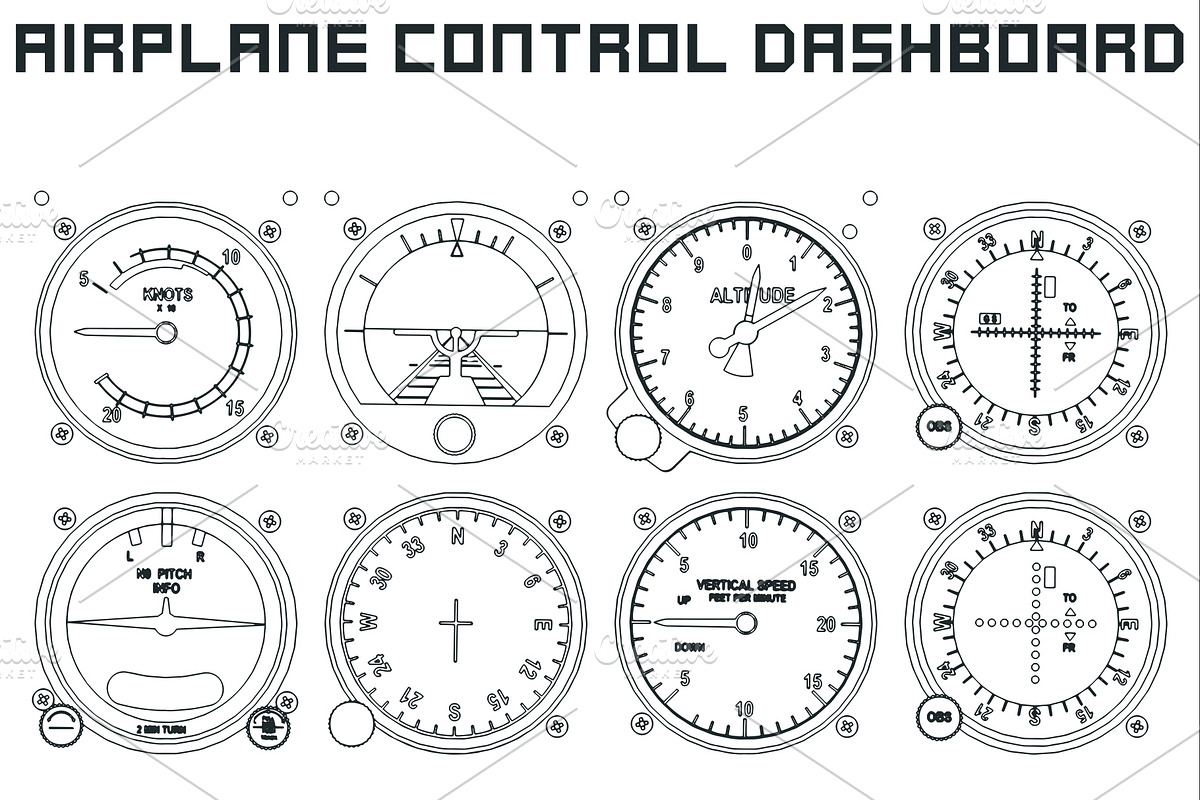 Airplane Control Dashboard Set, a Technology Illustration by Blacklight