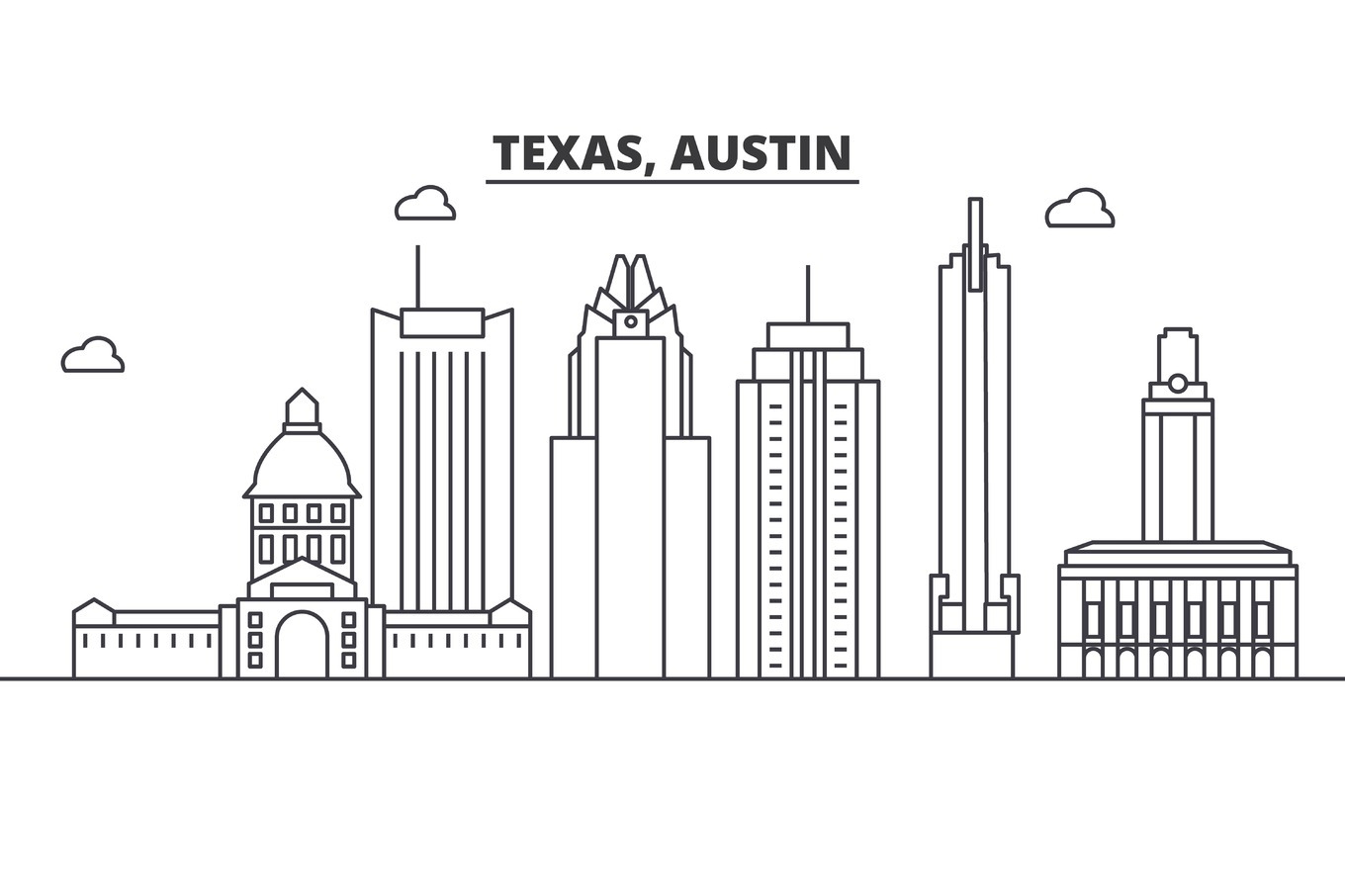 Texas Austin architecture line skyline illustration. Linear vector ...