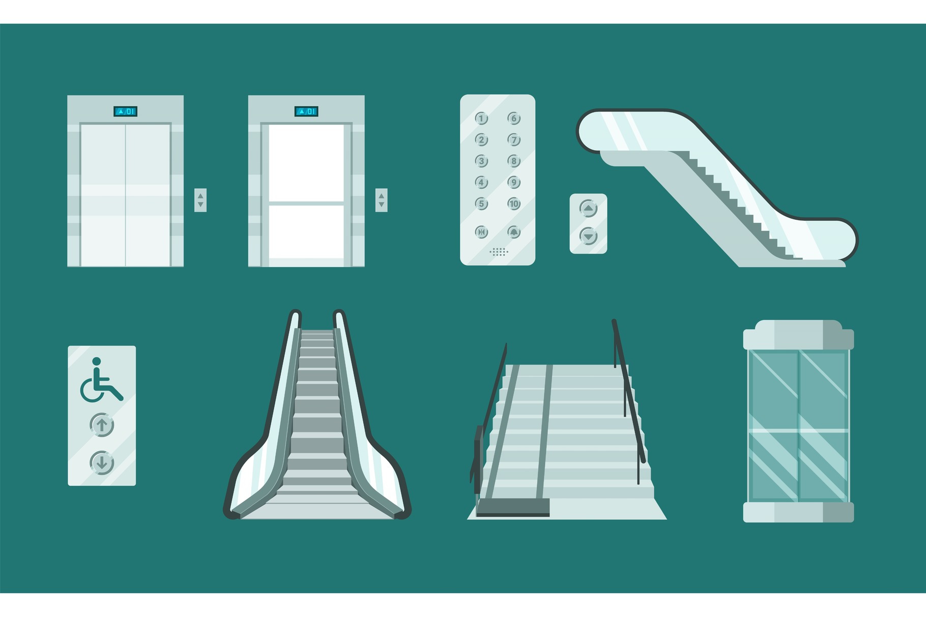 Elevators and escalators set. Modern, an Object Graphic by Multigon