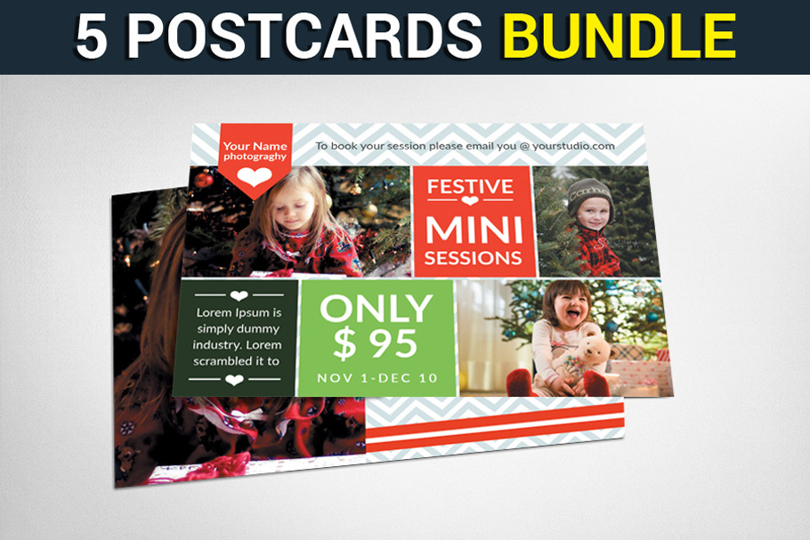 5 Christmas Cards Bundle, a Card Template by graphicforest | Creative ...