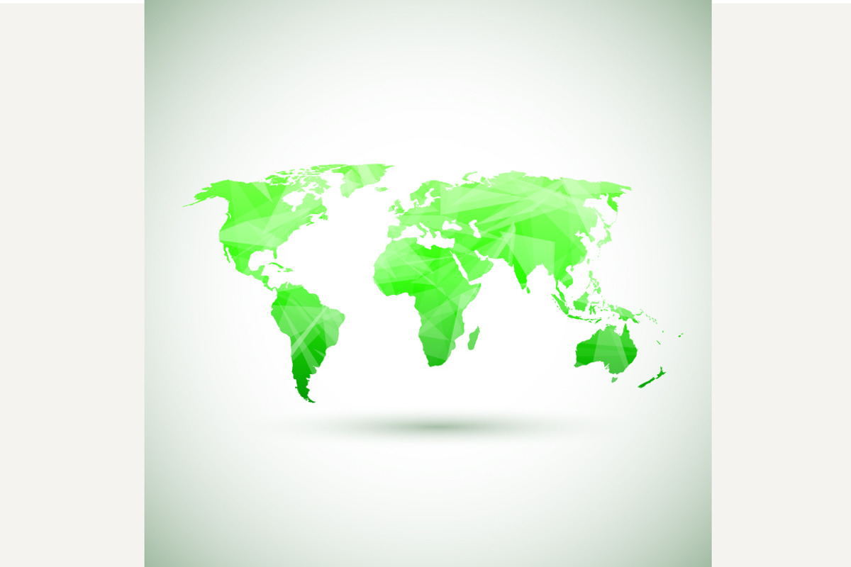 Low poly green vector world map., a Background Graphic by Shanvood art