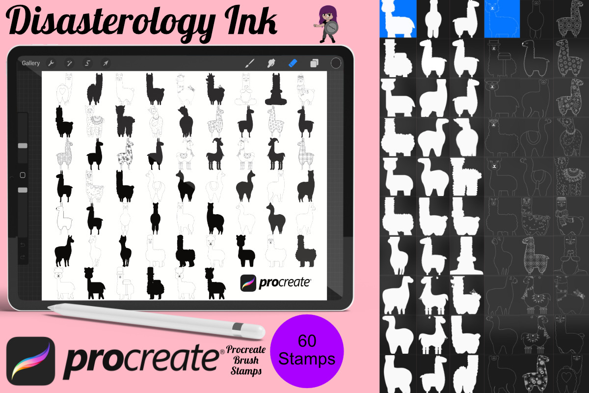 Cartoon Llamas Set 1 Procreate, a Brush Add-On by Disasterology Ink