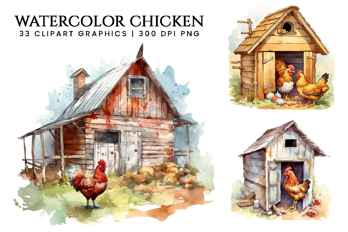 Watercolor Chicken Clipart bundle, an Animal Illustration by Design Scotch