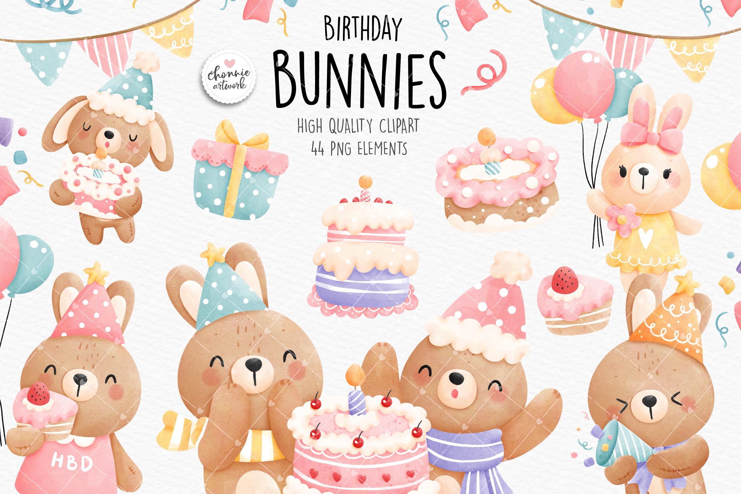 Birthday bunnies clipart, birthday, an Animal Illustration by ...