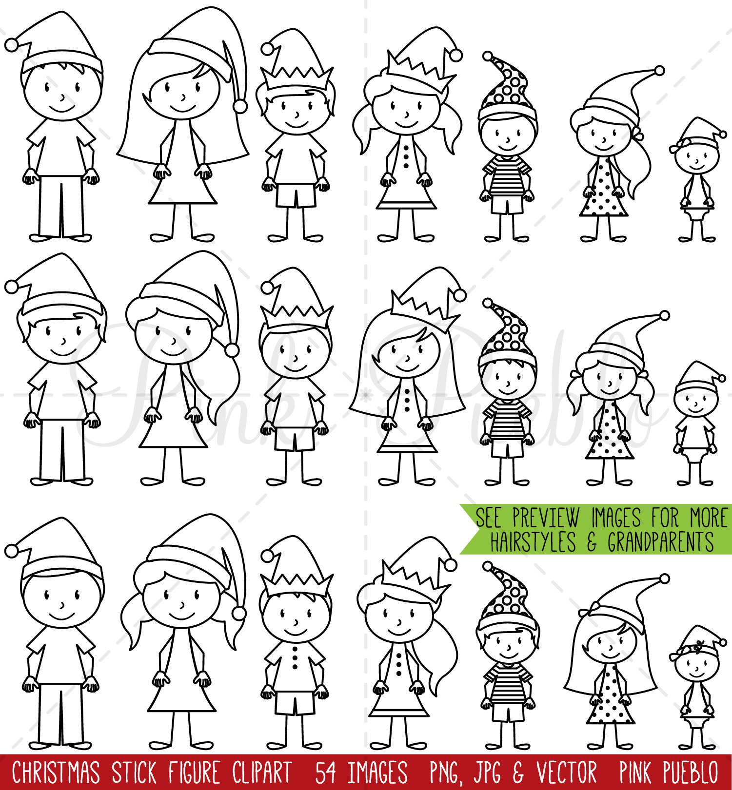 Christmas Stick Figure Clipart, an Illustration by PinkPueblo