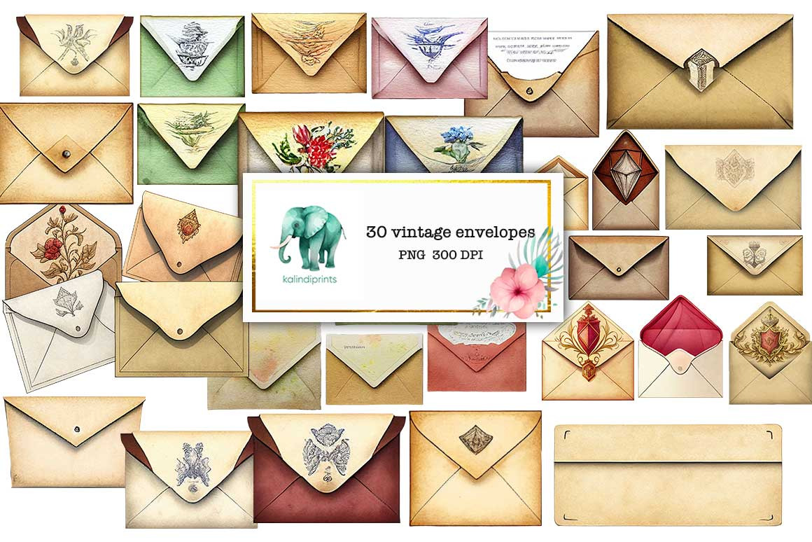 Digital Printable Vintage Envelopes, an Object Graphic by Kalindiprints