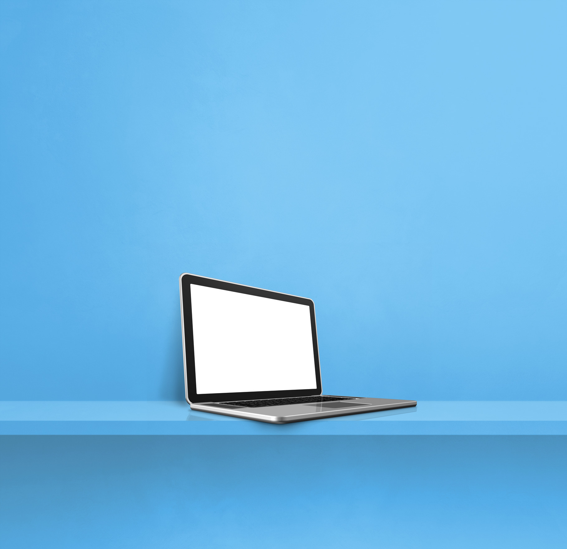 Laptop computer on blue shelf. Square background, an Object Graphic by ...
