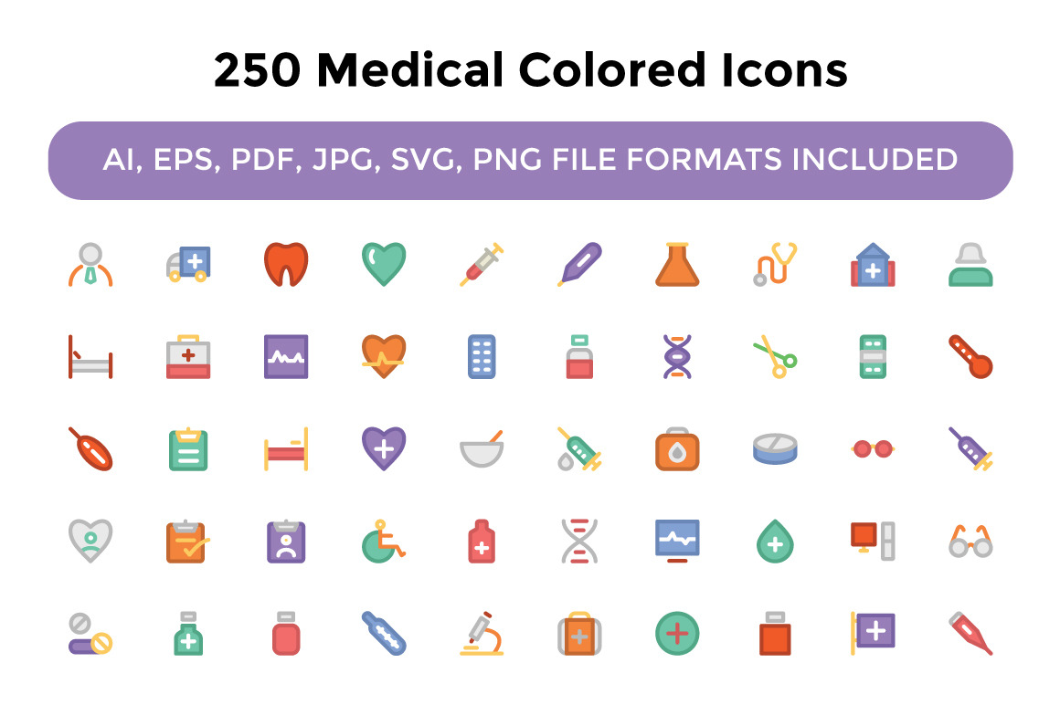 250 Medical Colored Icons, an Icon by Vectors Market