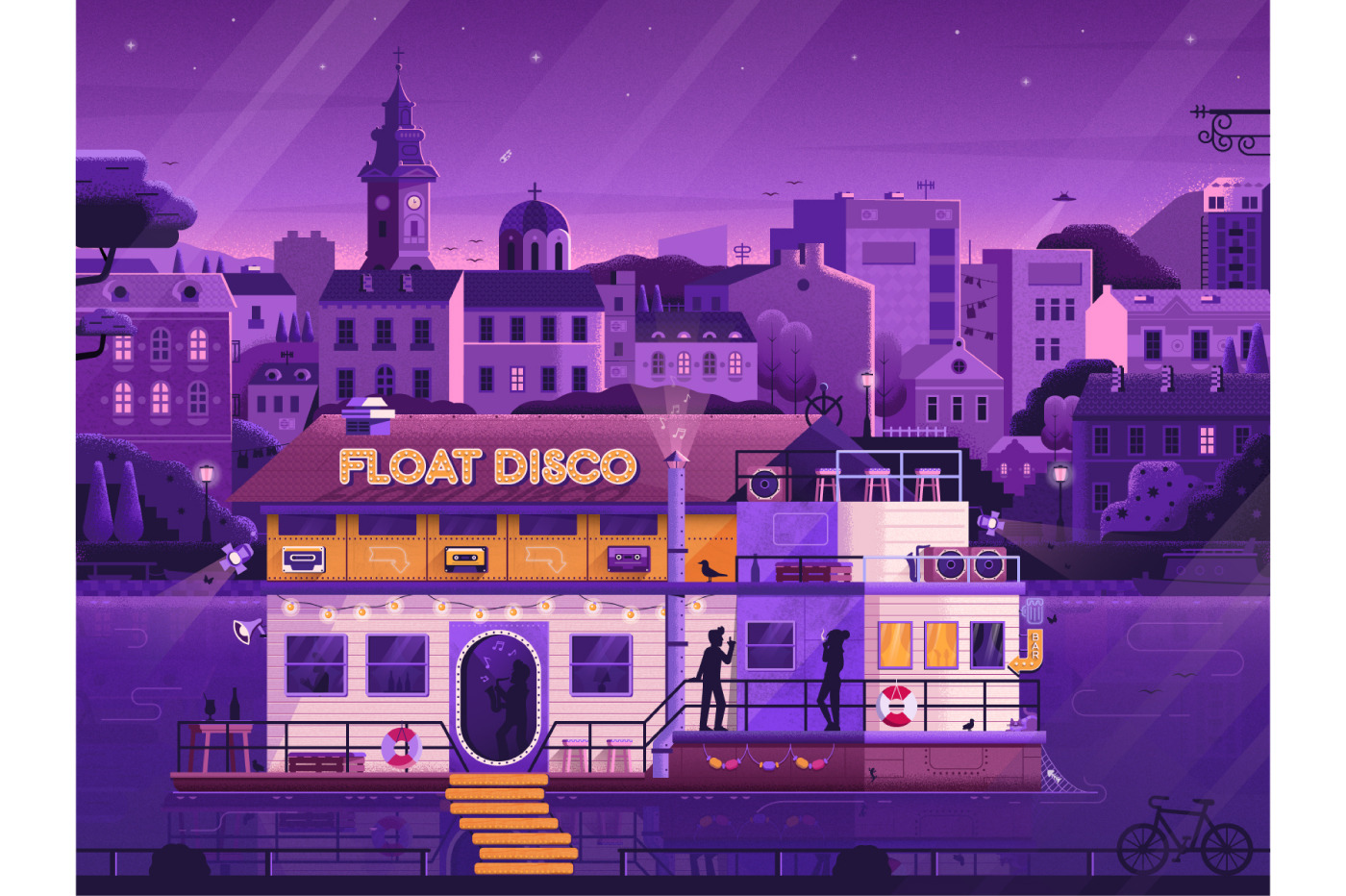 Float Night Club Barge in Belgrade, an Illustration by Alex Krugli