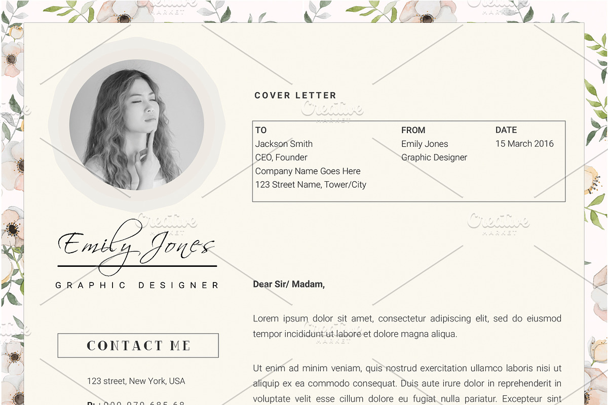 Floral Pattern CV-Resume Template *C, a Resume Template by Showy68 Template