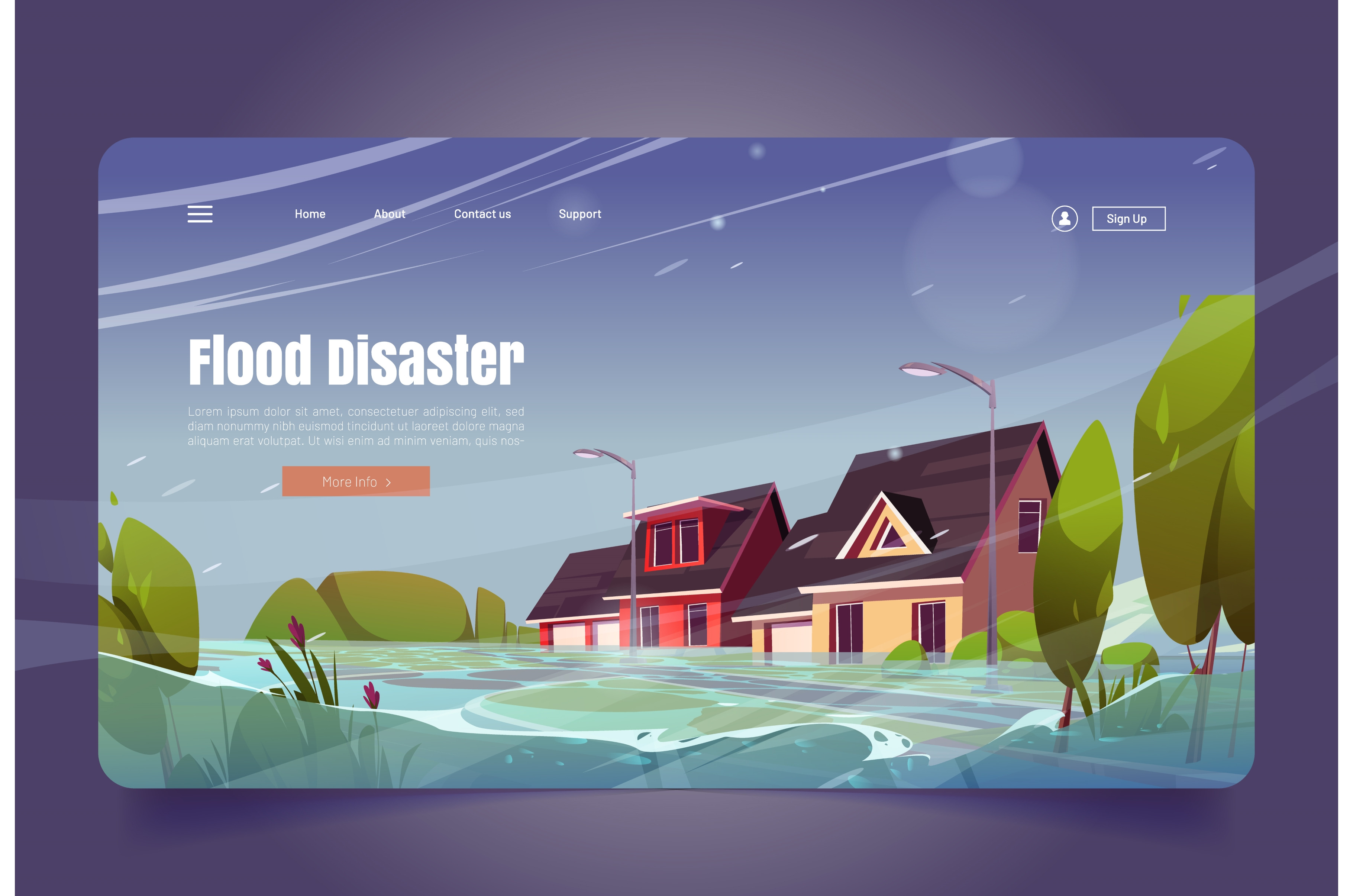 Flood disaster banner, inundation, an Illustration by art PVP - market