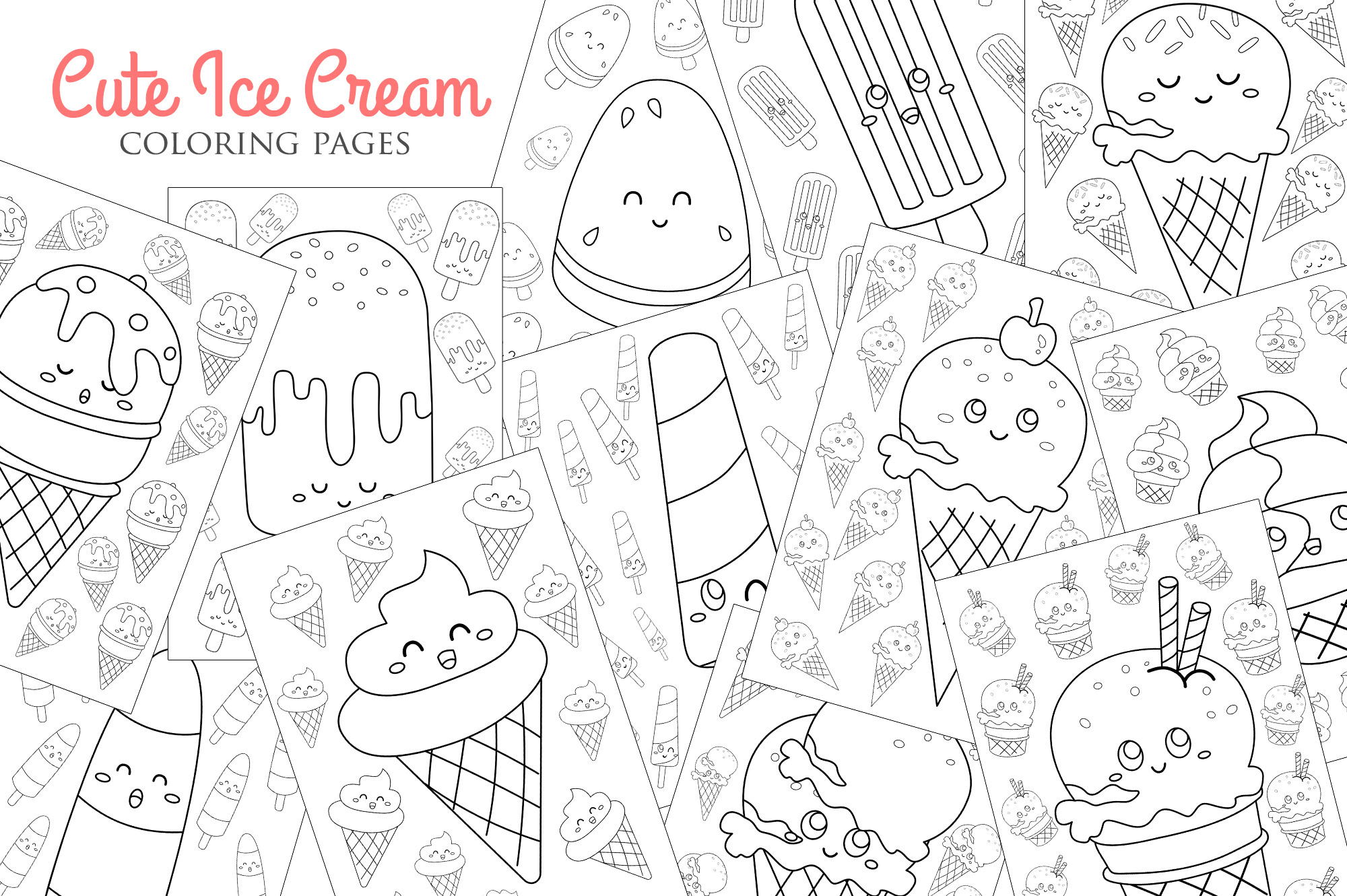 Cute Ice Cream Flavor Coloring Set, a Food Illustration by Peekadillie Art