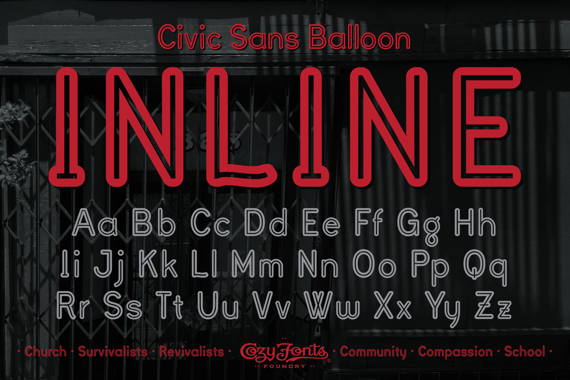 Civic Sans Balloon Inline, a Font by CozyFonts Foundry