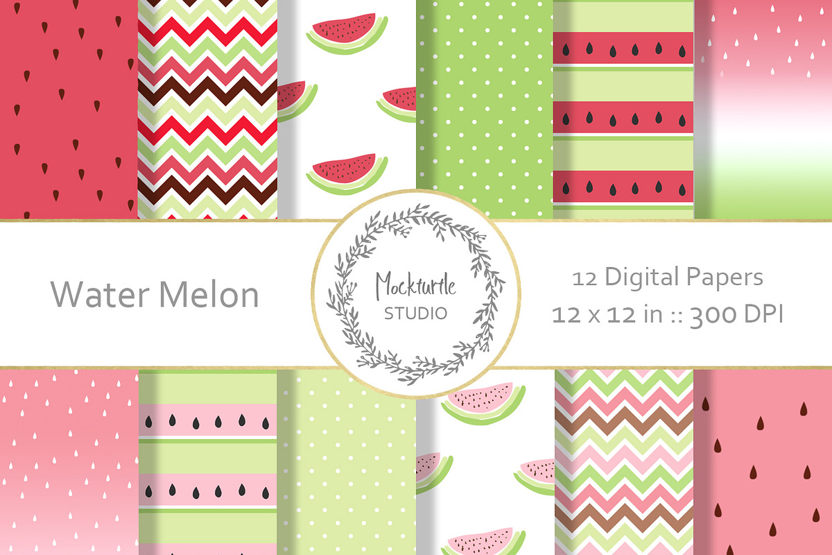 Watermelon Digital Paper, a Pattern Graphic by MockTurtleStudio