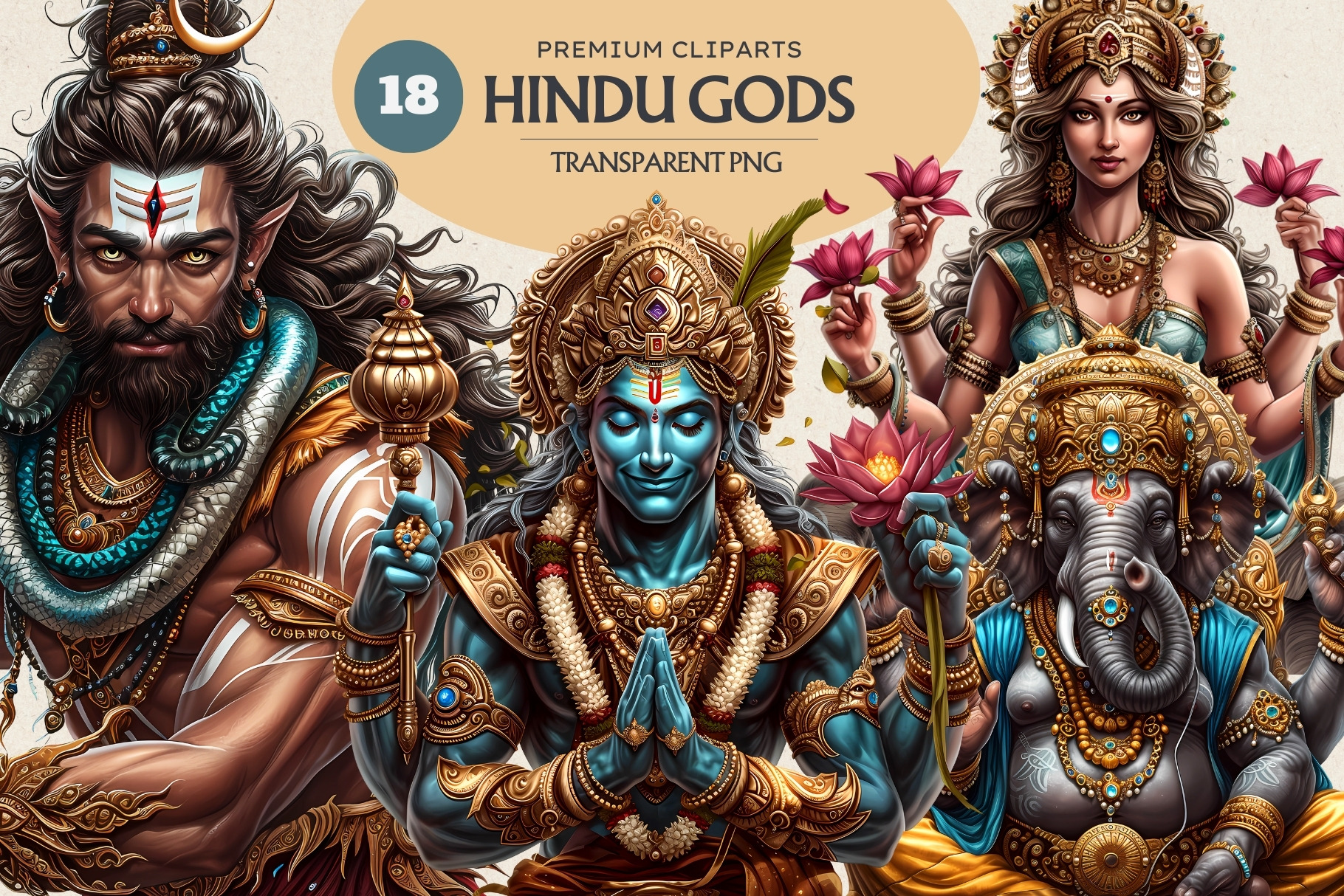 Hindu God Goddess clipart set, a Person Illustration by ThatsDesign Art