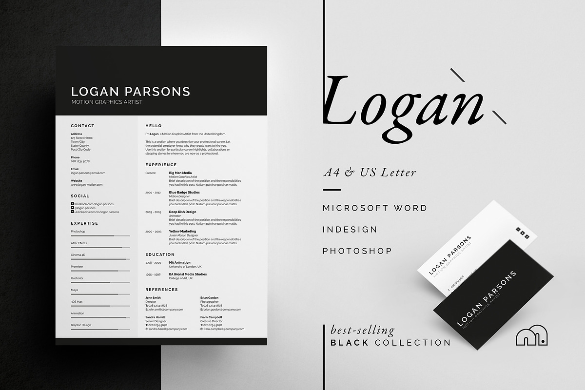 Resume/CV - Logan, a Resume Template by bilmaw creative