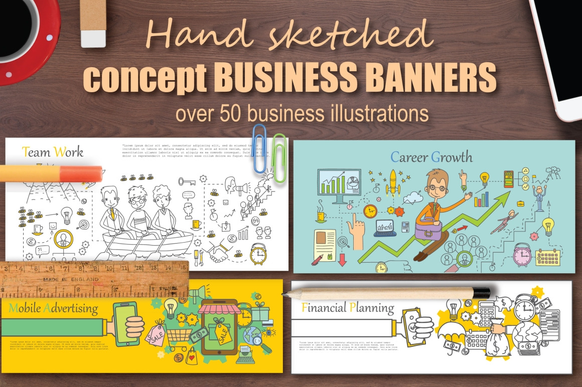 Hand sketched BUSINESS BANNERS, a Healthcare Illustration by Virinaflora