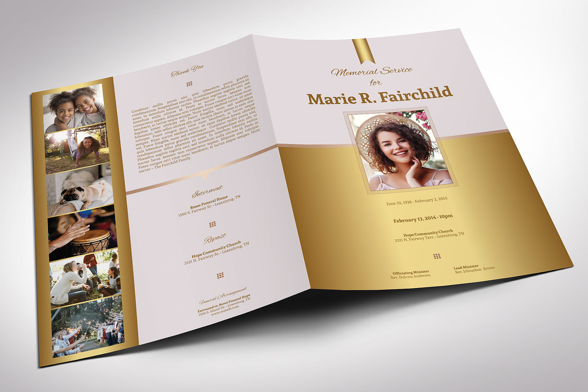 Golden Funeral Program Word Publisher 8 Pgs | Creative Market