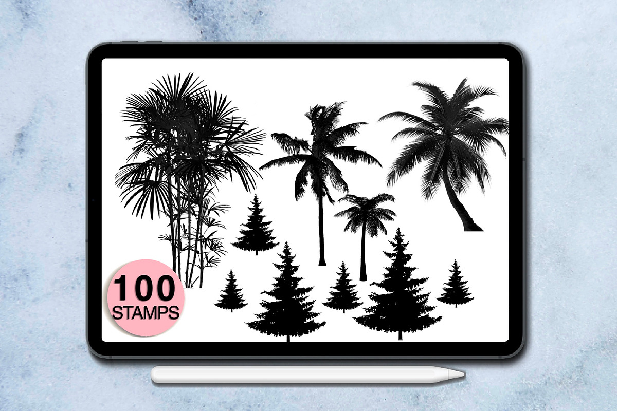 100 procreate tree stamps