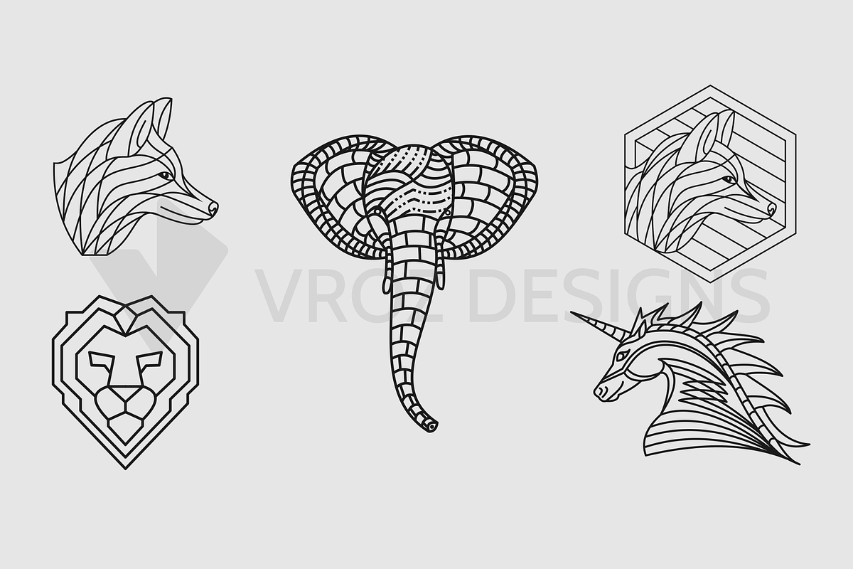 1 PACKAGE - 5 MONOLINE ANIMALS, an Animal Illustration by Vroz Studio