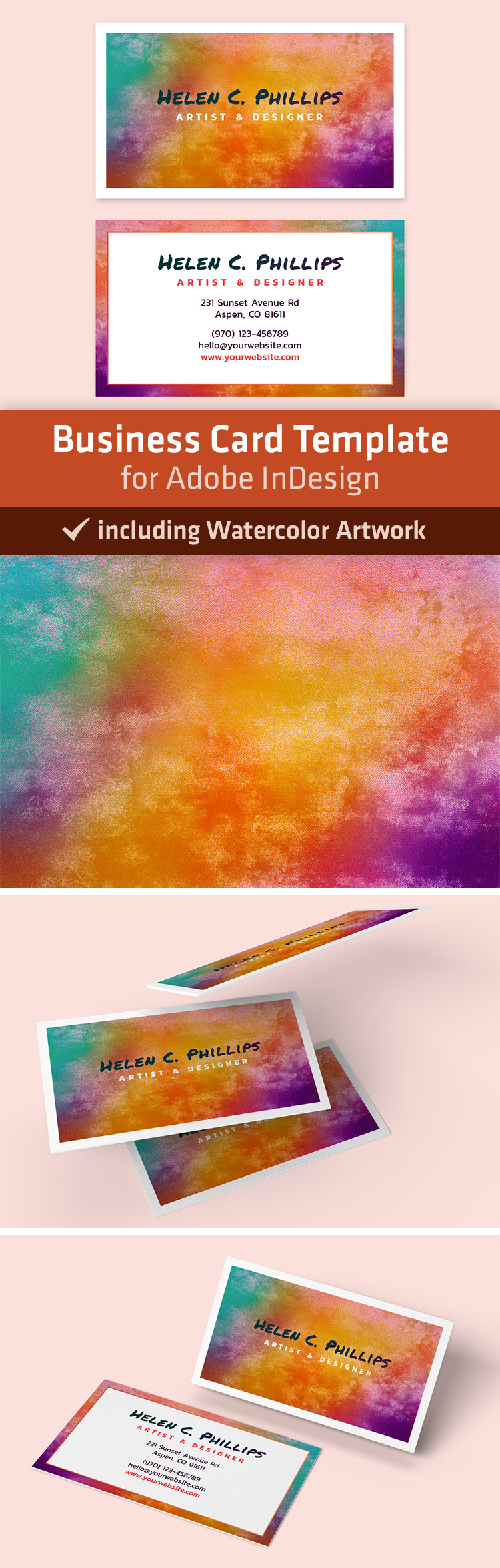 Watercolor Business Card Template 01, a Business Card Template by ...