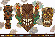 Tiki Head Illustrations Set, a Decorative Illustration by pixaroma