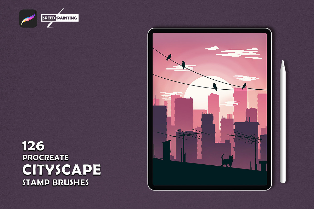 Procreate Cityscape Stamp Brushes, a Brush Add-On by MISTstudioDesign