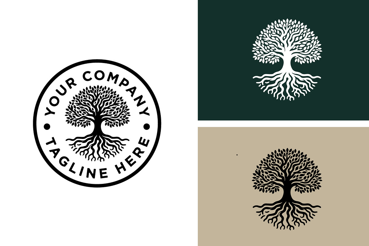 Vintage Retro Oak Tree With Root Logo | Creative Market