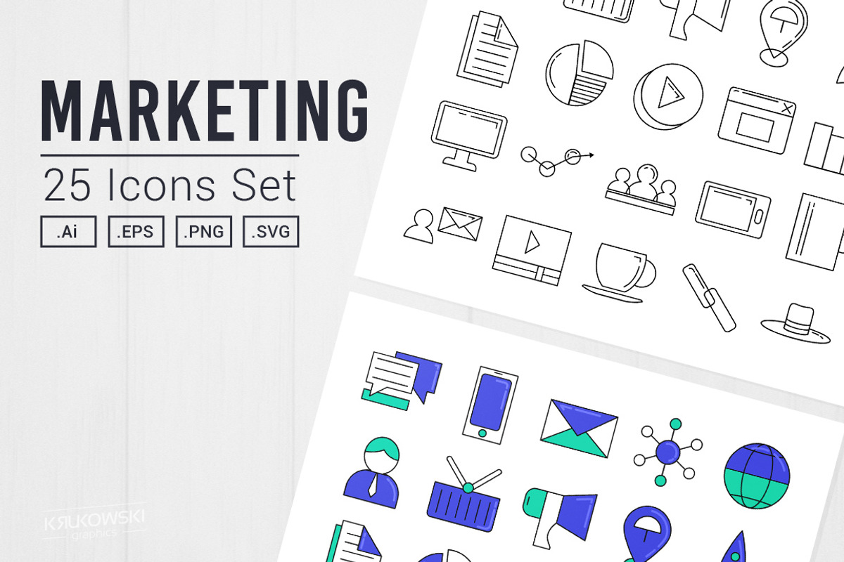 Marketing 25 Icons Set UI/UX, an Outline Icon by Krukowski Graphics ...