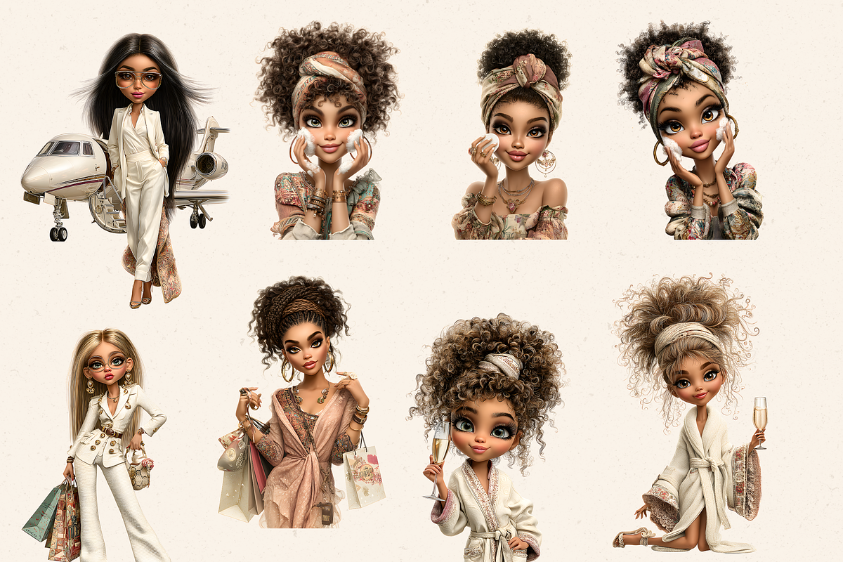 BLACK GIRL ROUTINE CLIPART, a Person Illustration by Daring Digies