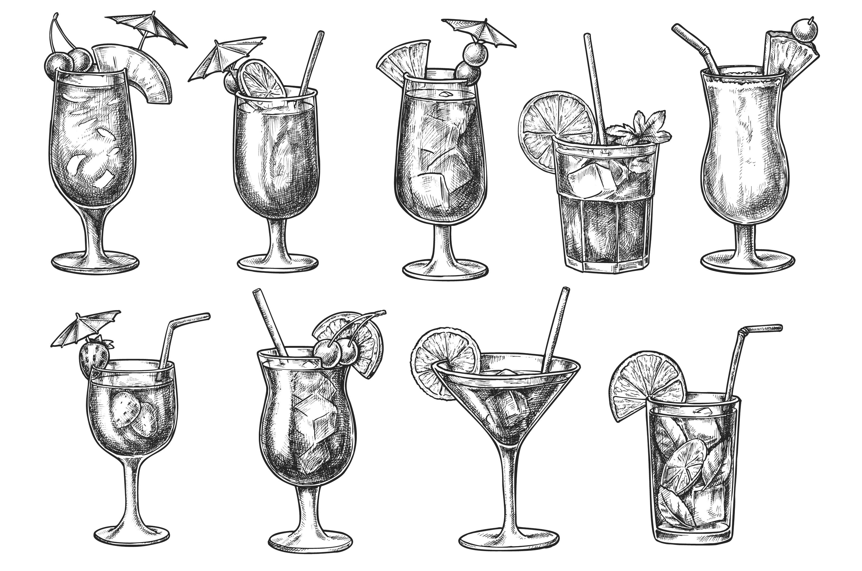 Cocktail bar menu sketch isolated on | Decorative Illustrations ...