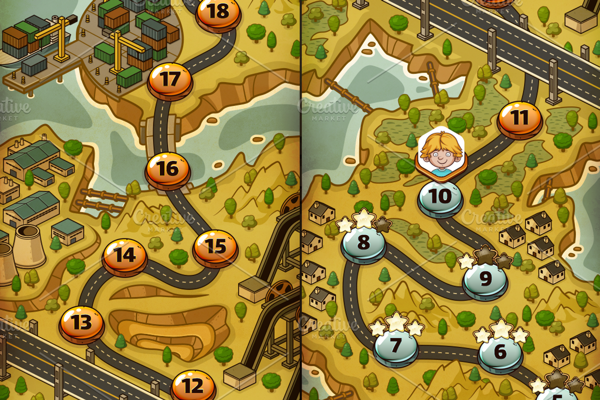 Steampunk GUI with Level Map, an Illustration by wowu | Creative Market