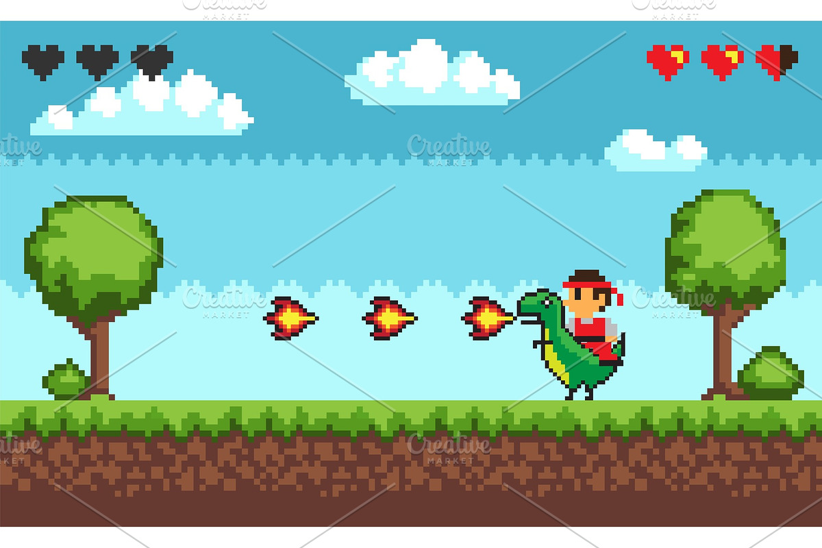 Computer Pixel Game Interface, an Illustration by robuart | Creative Market