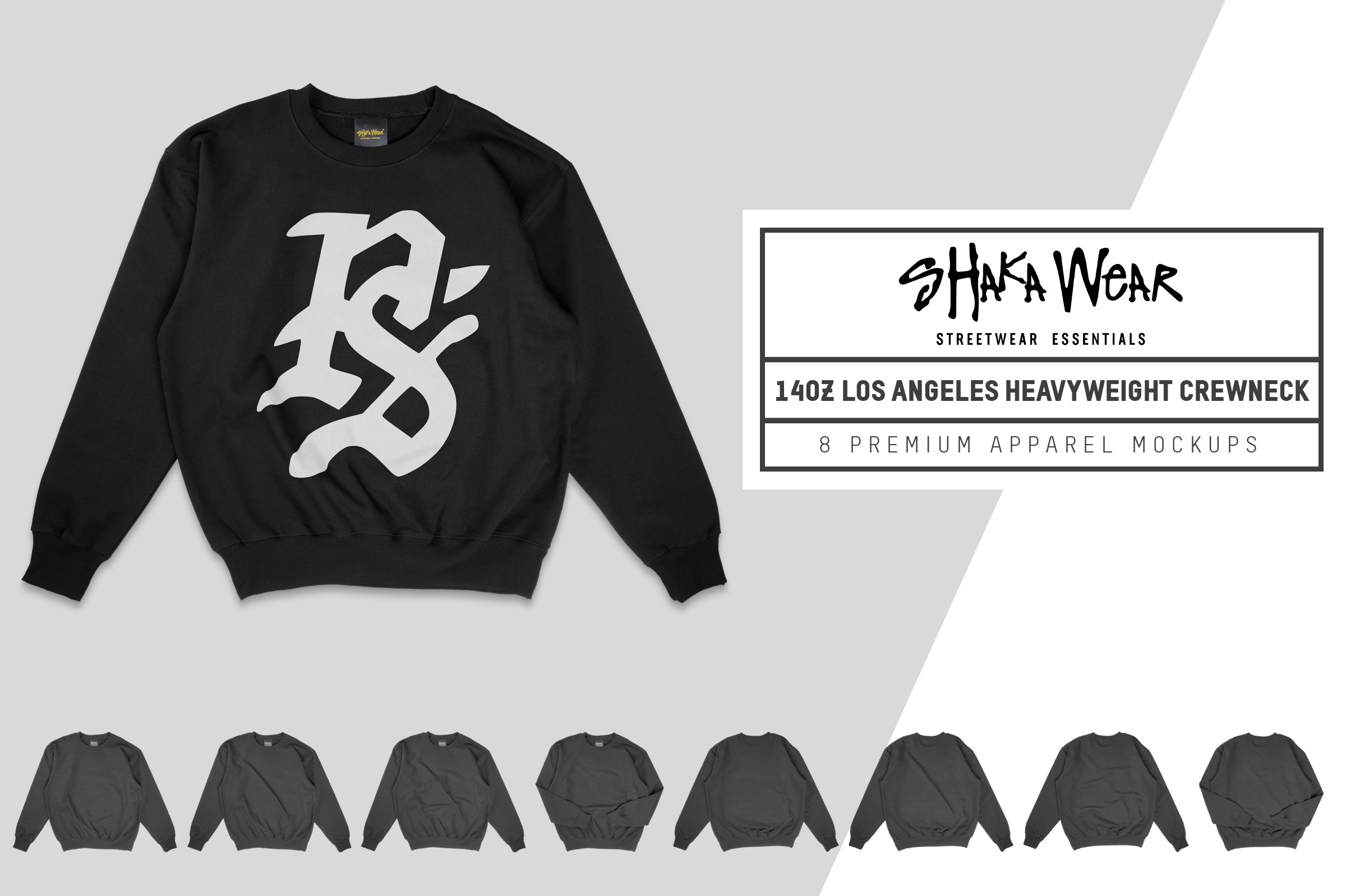 Shaka Wear 14oz Heavweight Crewneck, a Shirt Mockup by Pixel Sauce™