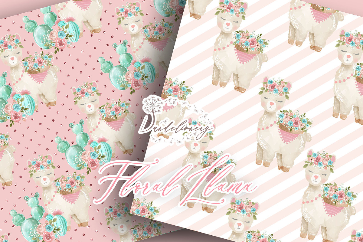 Floral Llama digital paper pack, a Pattern Graphic by designloverstudio