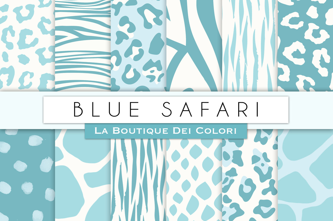 Blue Animal Prints Digital Papers, a Pattern Graphic by La Boutique dei ...