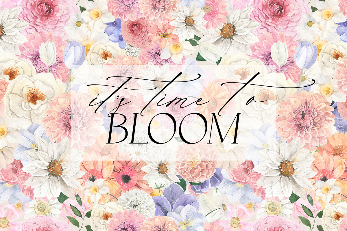 Pastel Spring watercolor flowers
