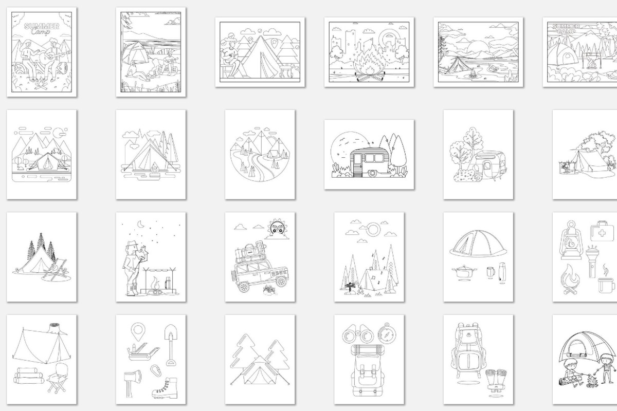 100 Vector Camping Coloring Pages, an Illustration by Blue Digital Studio